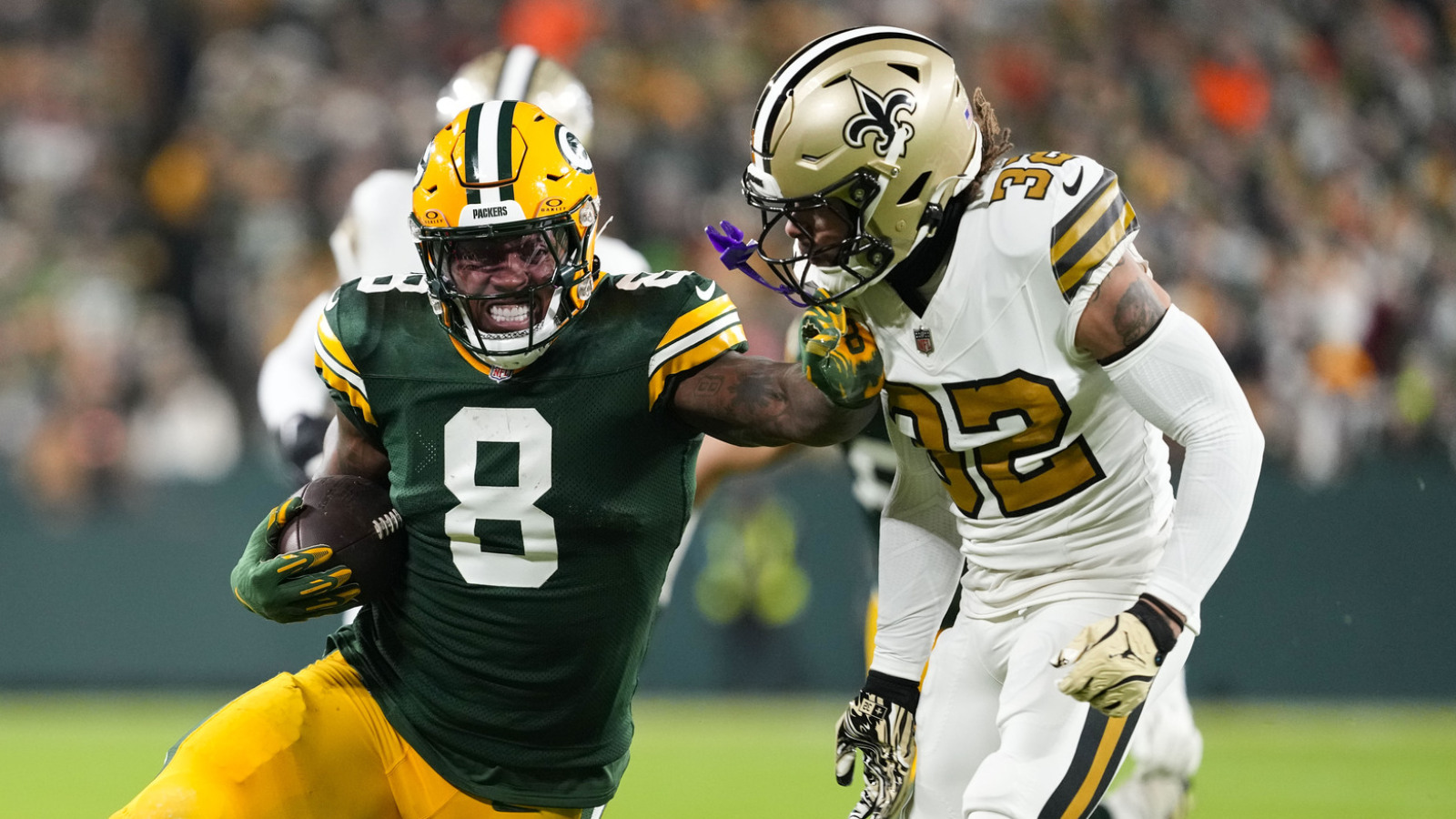 Watch: Packers' Josh Jacobs destroyed Tyrann Mathieu on stiff-arm | Yardbarker