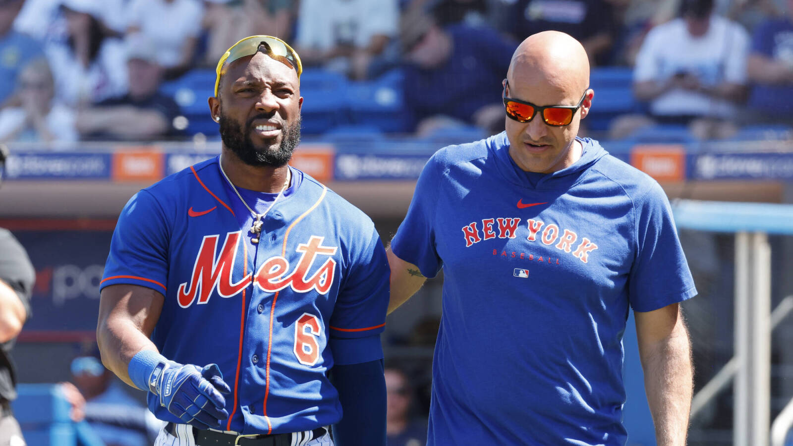 Watch: Mets' Starling Marte exits spring training game after scary HBP ...