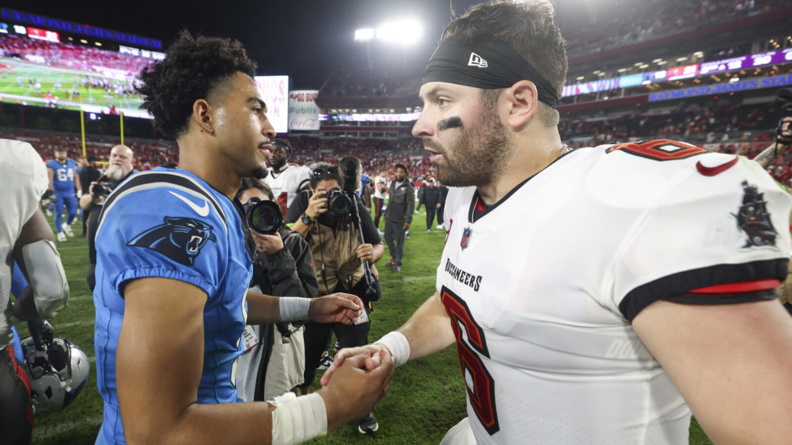 NFL Reacts to Postgame Handshake Between Baker Mayfield, Bryce Young ...